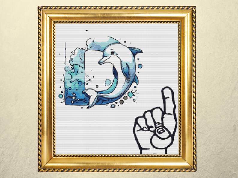 ASL Alphabet Cross Stitch Pattern, Dolphin Letter D, Sign Language ...