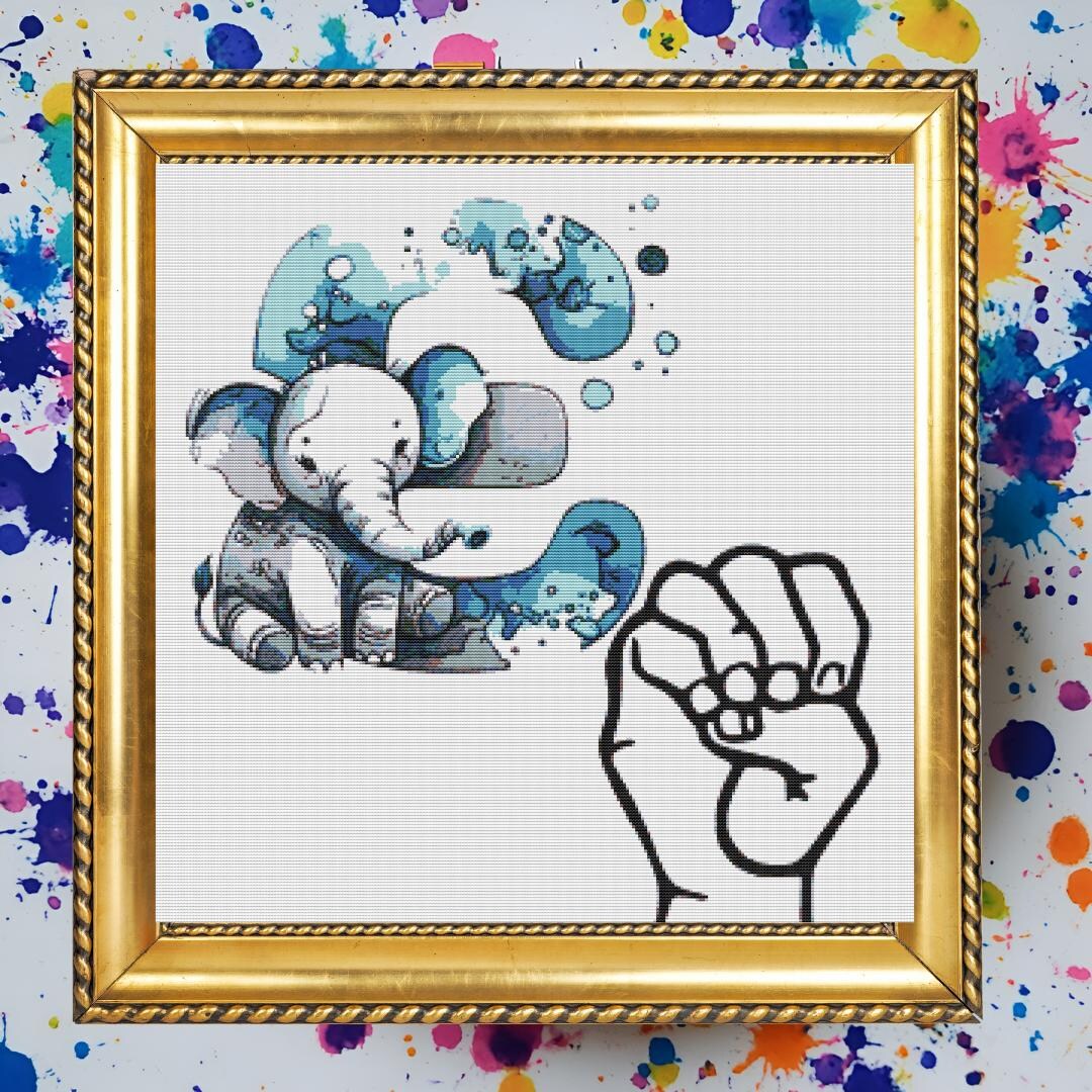 Elephant Alphabet Cross Stitch Pattern PDF | ASL Sign Language Letter E ...