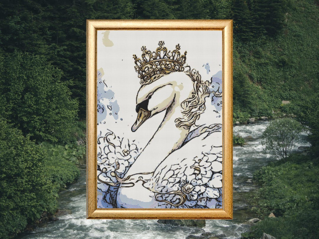 Elegant Swan With Crown Cross Stitch Pattern, Royal Bird Design ...