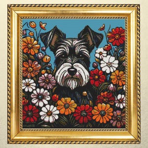 Schnauzer Cross Stitch Pattern PDF | Colorful Floral Dog Embroidery ...