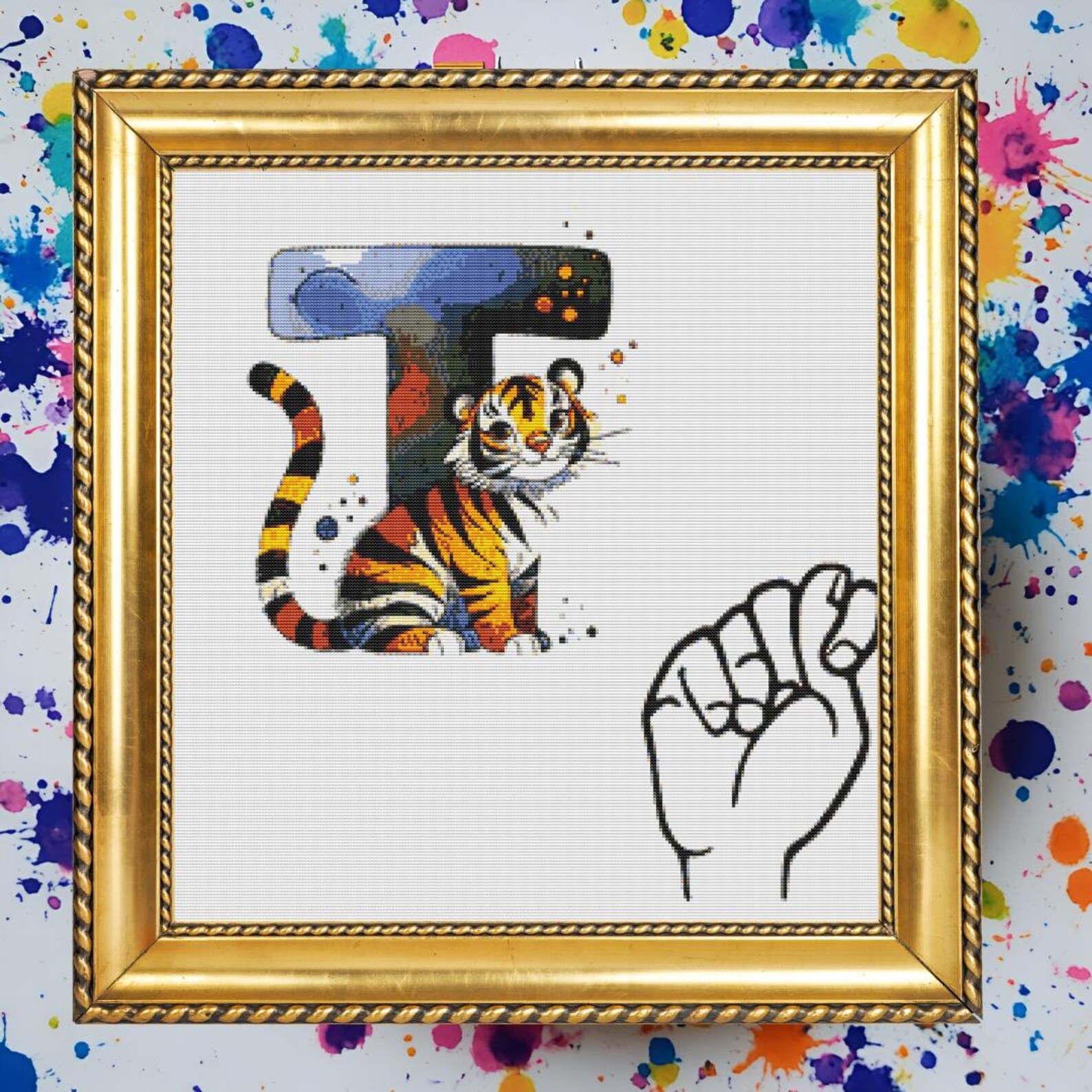 Tiger Alphabet Cross Stitch Pattern PDF | ASL Sign Language Letter T ...