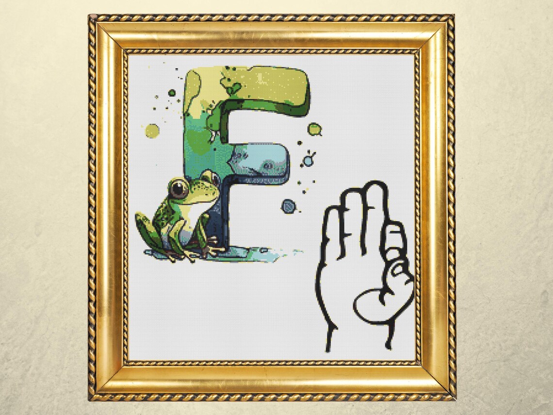 Frog Alphabet Cross Stitch Pattern PDF | ASL Sign Language Letter F ...