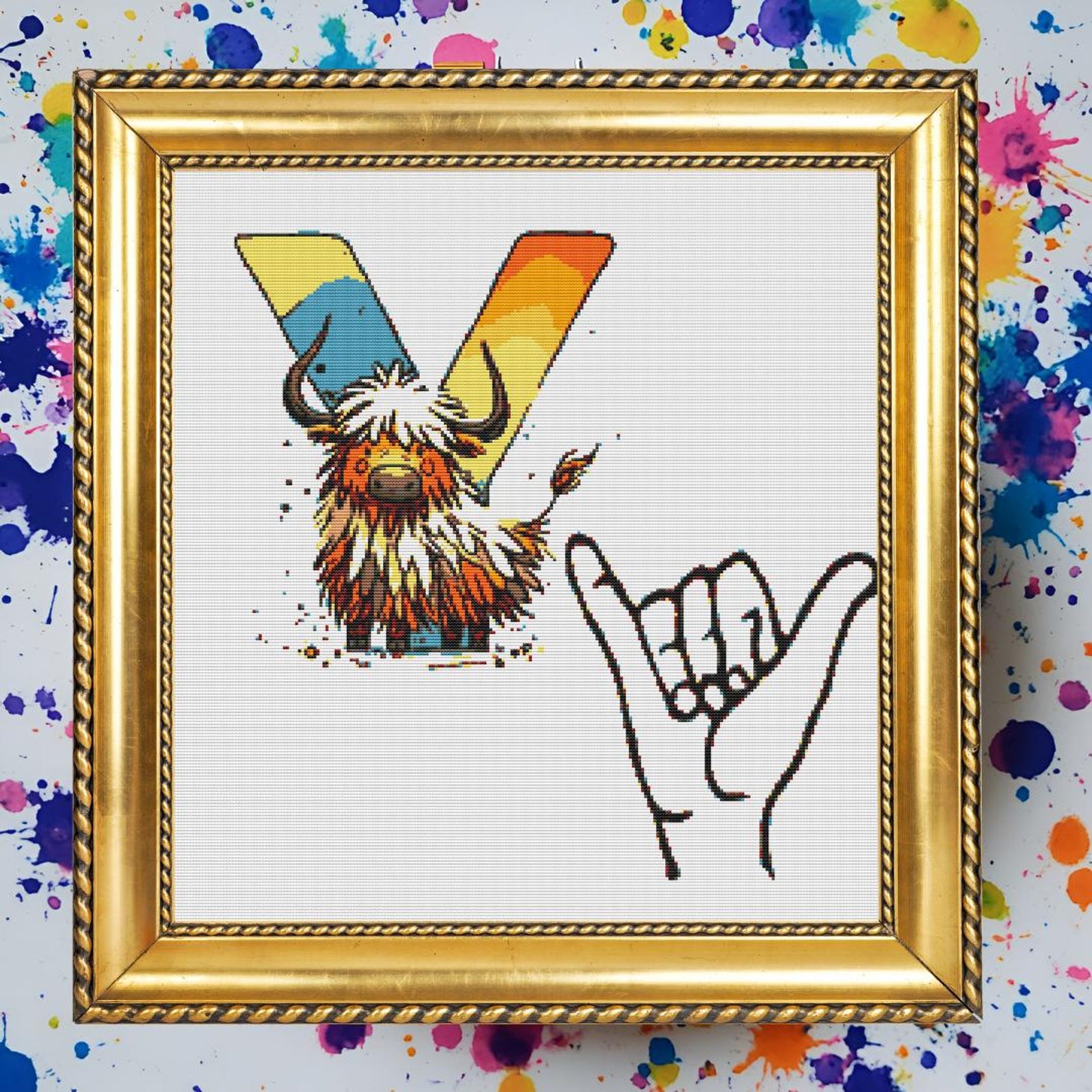 Yak Alphabet Cross Stitch Pattern PDF | ASL Sign Language Letter Y ...