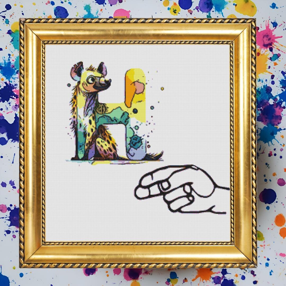 Hyena Alphabet Cross Stitch Pattern PDF | ASL Sign Language Letter H ...