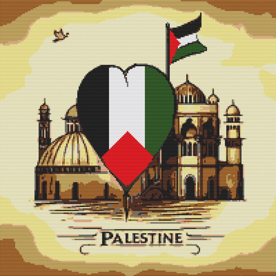 Palestine Pride Cross Stitch Pattern, Heart Shaped Flag Design, Iconic ...