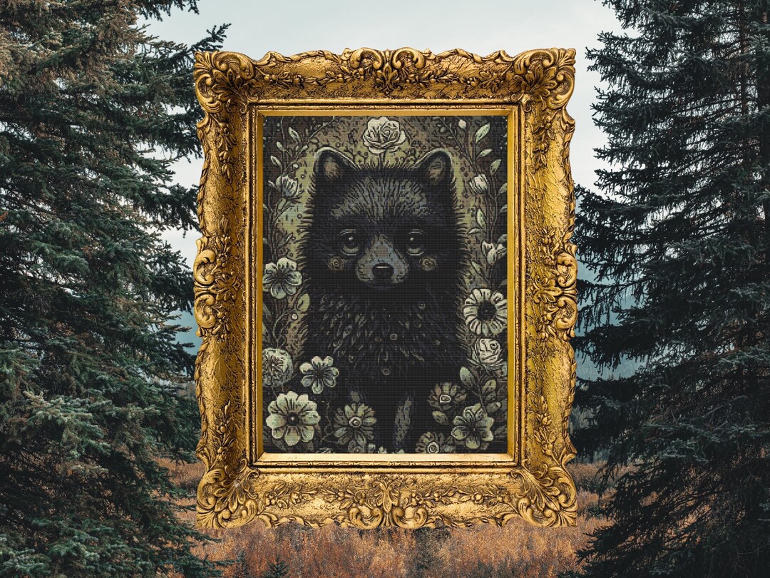 Whimsical Wolf With Floral Wreath Cross Stitch Pattern, Easy DIY Nature ...