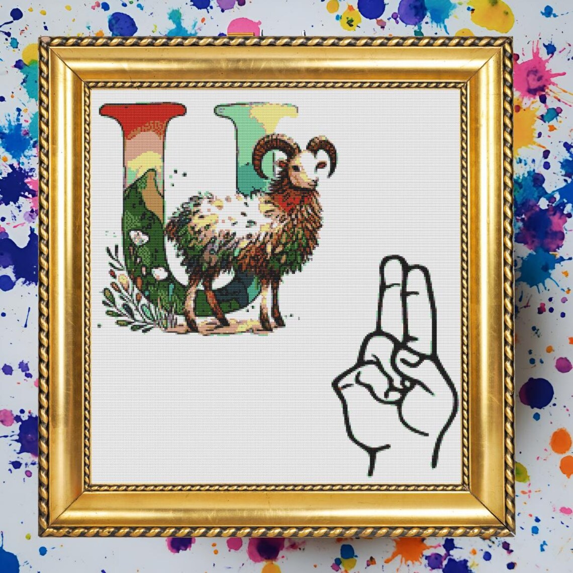 Urial Alphabet Cross Stitch Pattern PDF | ASL Sign Language Letter U ...