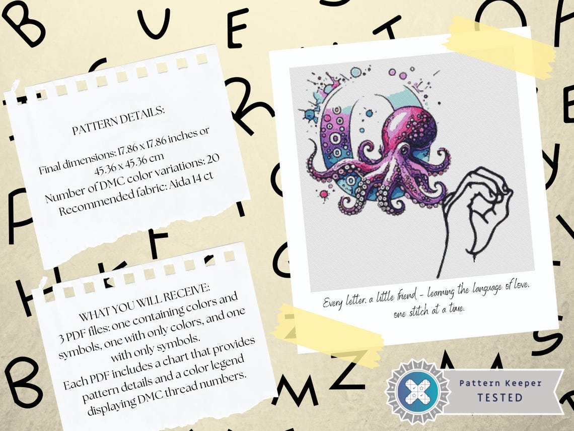 Octopus Alphabet Cross Stitch Pattern PDF | ASL Sign Language Letter O ...