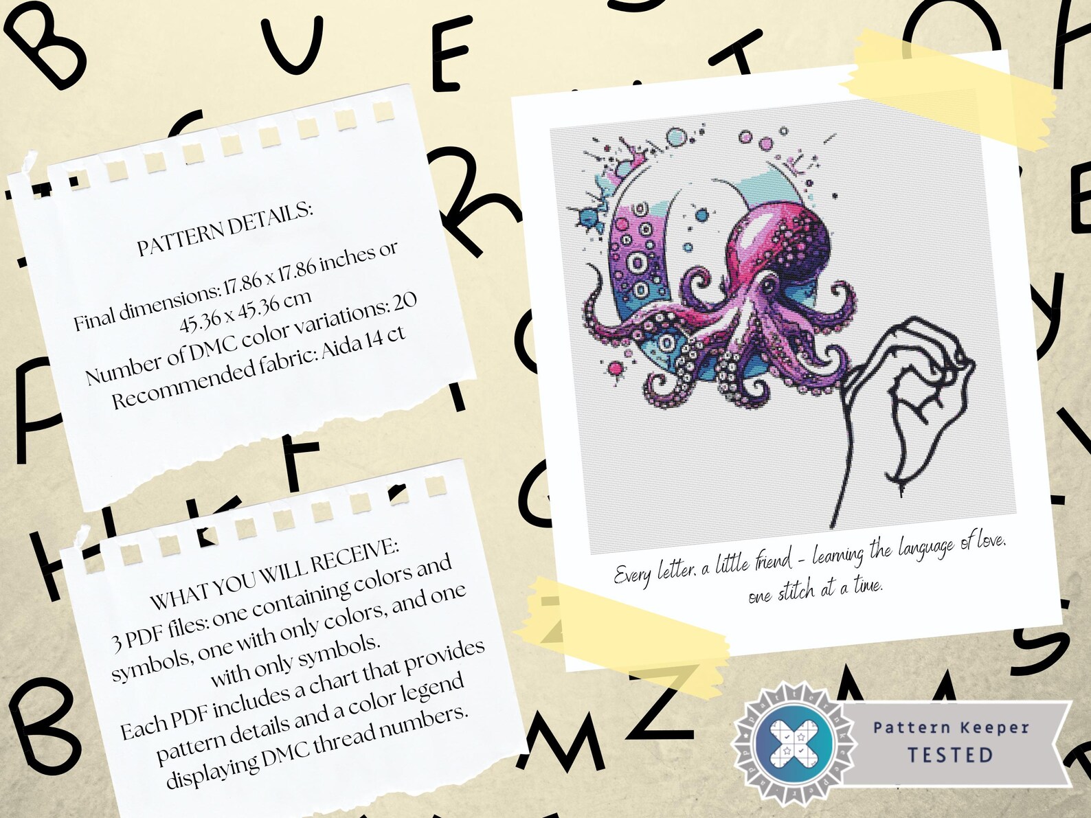Octopus Alphabet Cross Stitch Pattern PDF | ASL Sign Language Letter O ...