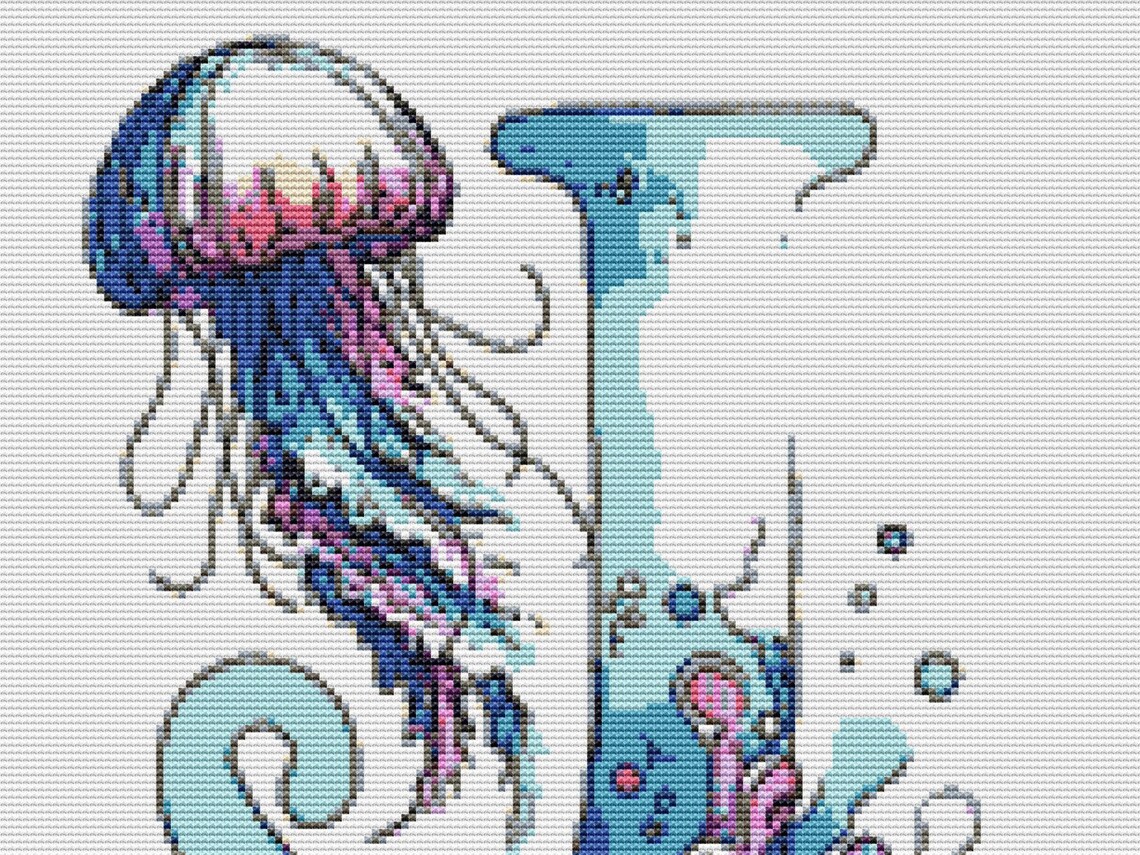 Jellyfish Alphabet Cross Stitch Pattern PDF | ASL Sign Language Letter ...