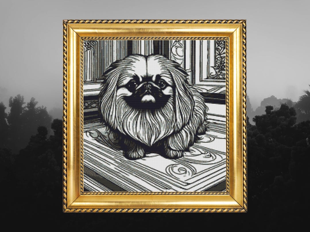 Royal Pekingese Cross Stitch Pattern - Elegant Black and White DIY ...