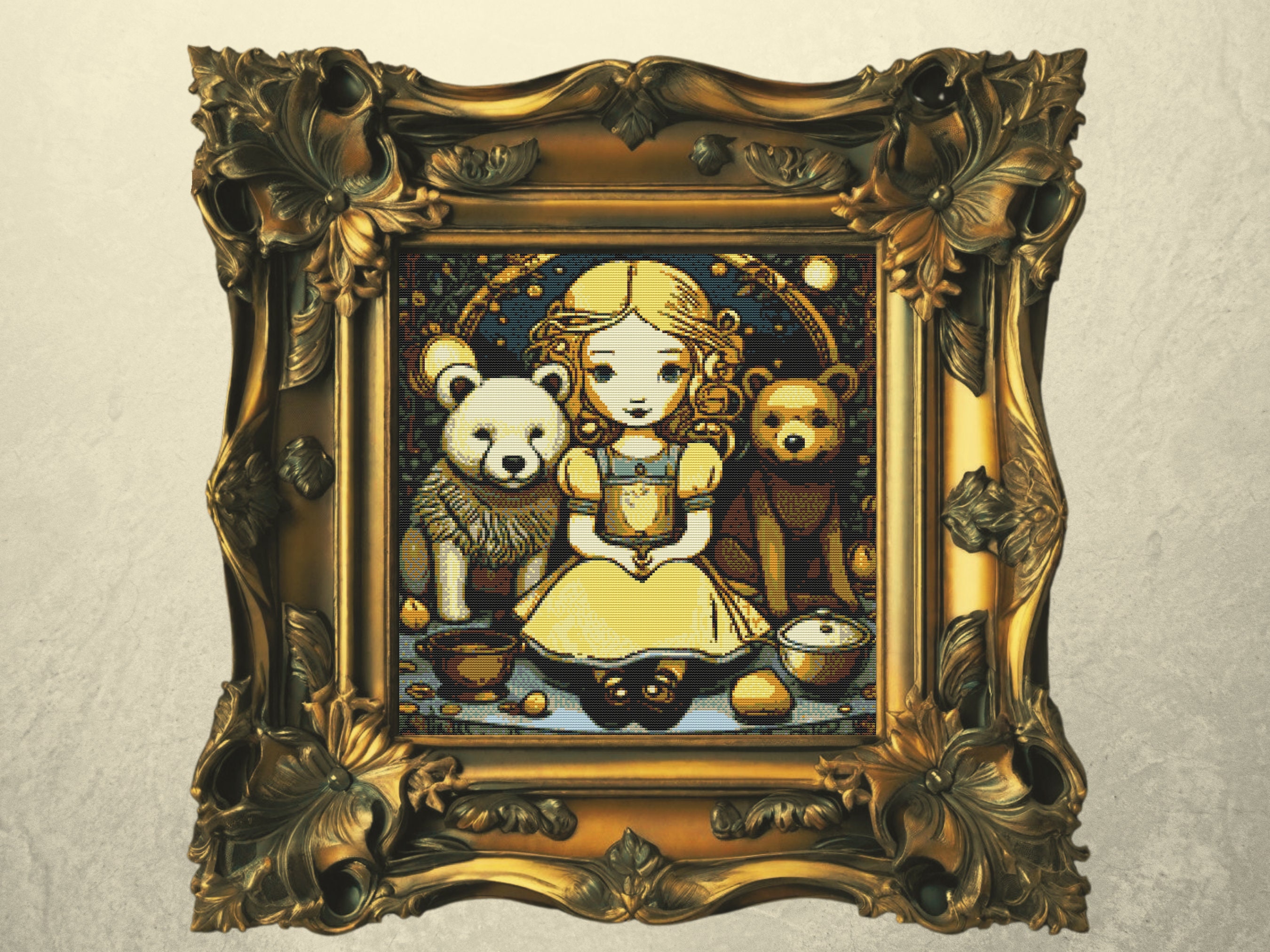 Goldilocks and Two Bears Cross Stitch Pattern DIY Fairy Tale Embroidery ...