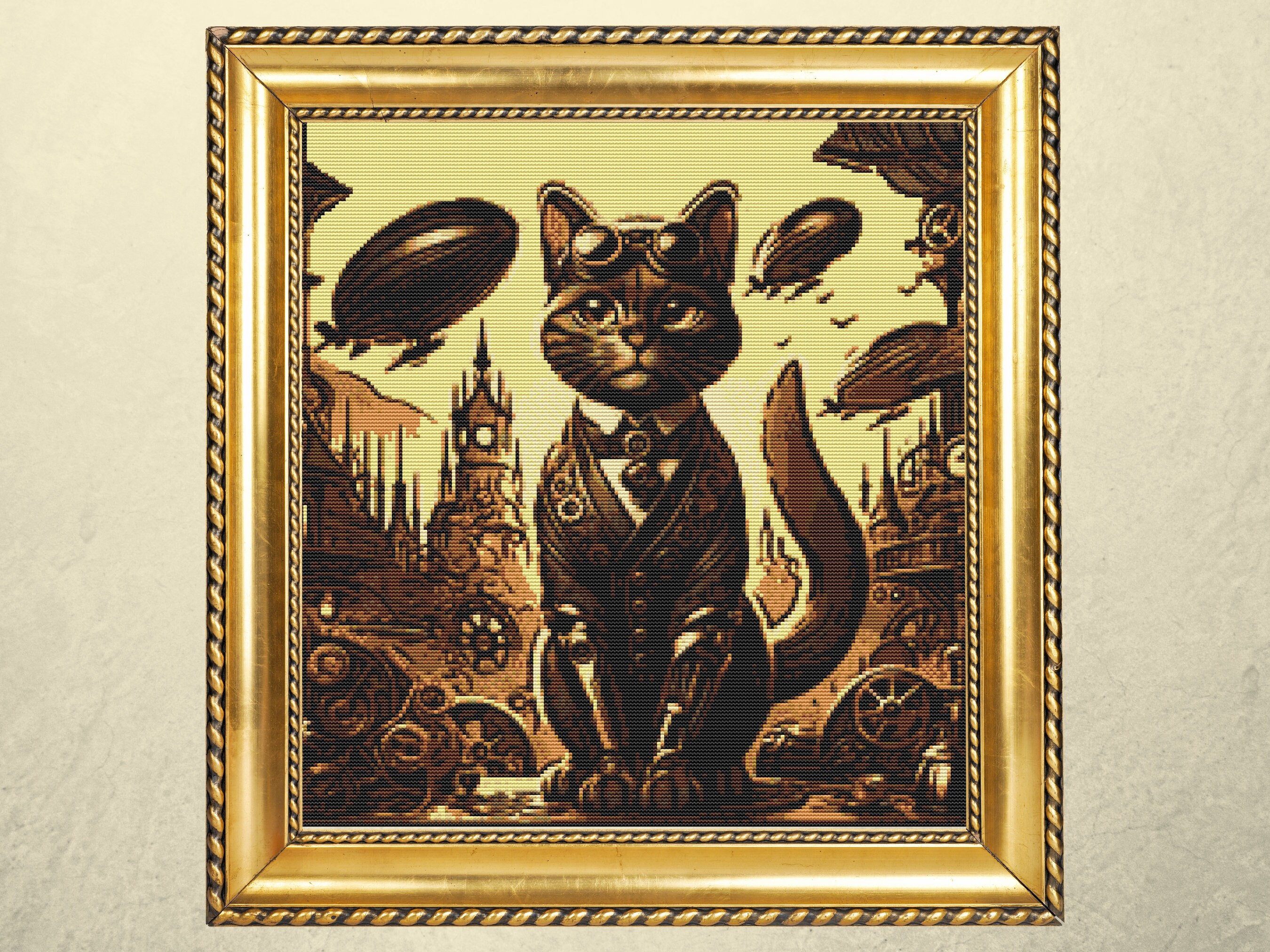 Steampunk Cat Cross Stitch Pattern, Victorian Gearwork Design, Pattern ...