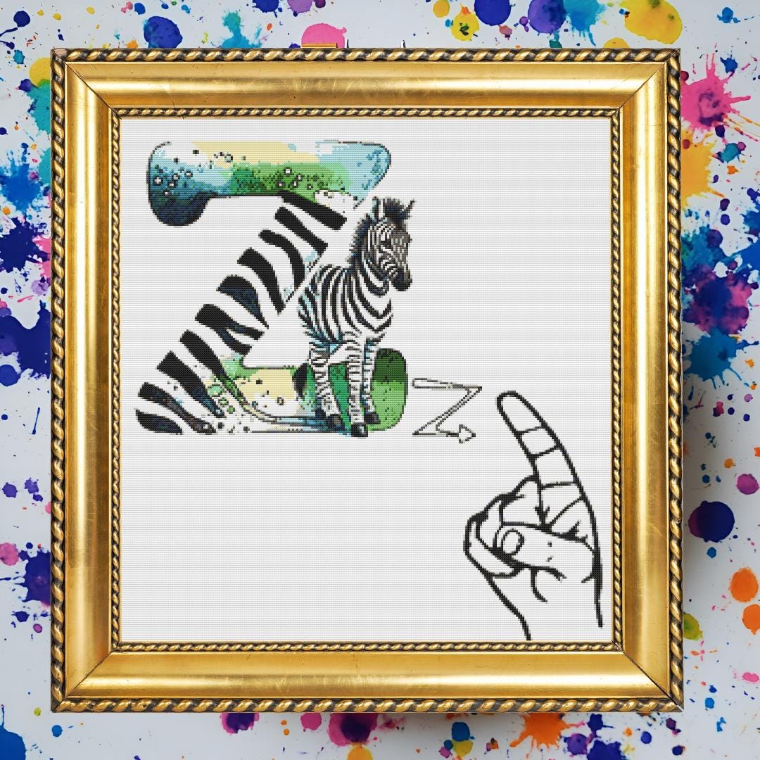 Zebra Alphabet Cross Stitch Pattern PDF | ASL Sign Language Letter Z ...