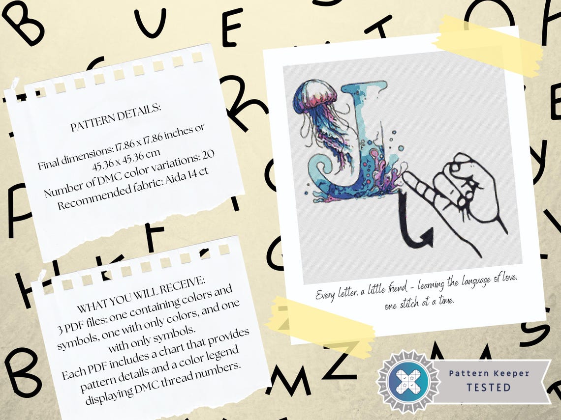 Jellyfish Alphabet Cross Stitch Pattern PDF | ASL Sign Language Letter ...