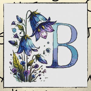 Bellflower Monogram Cross Stitch Pattern – Elegant Floral Letter B ...