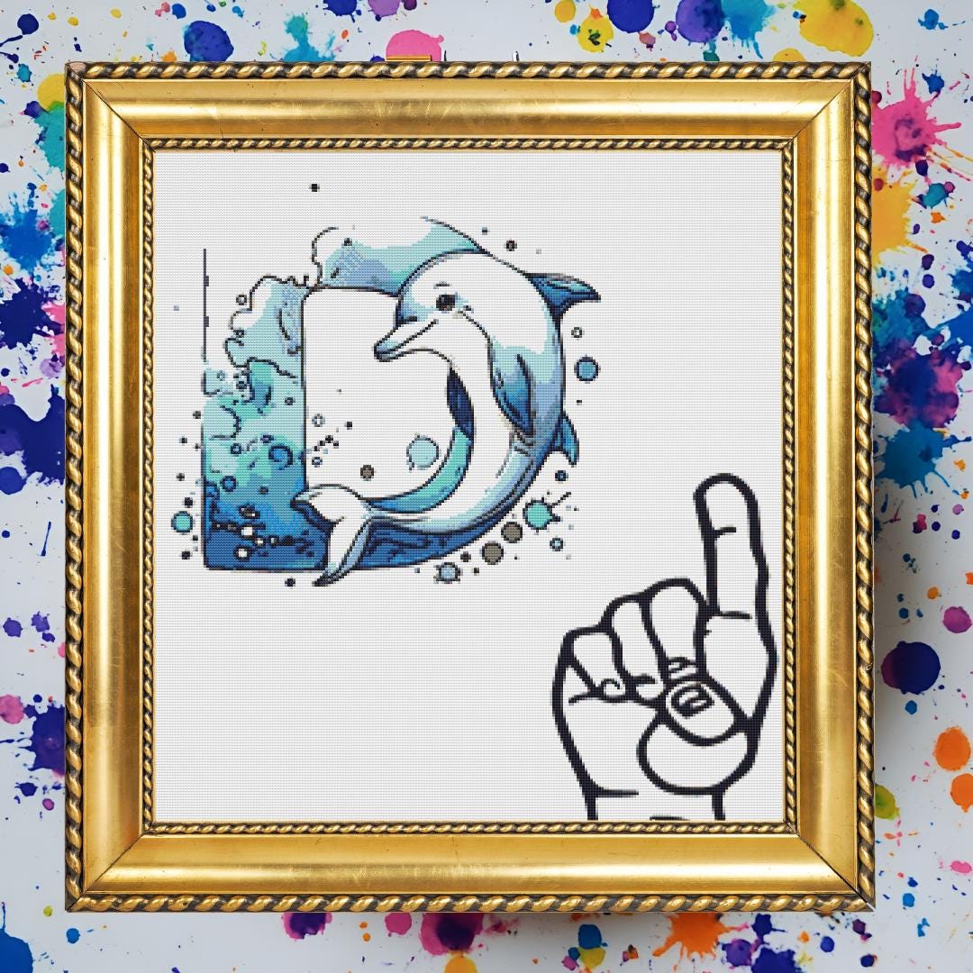 ASL Alphabet Cross Stitch Pattern, Dolphin Letter D, Sign Language ...