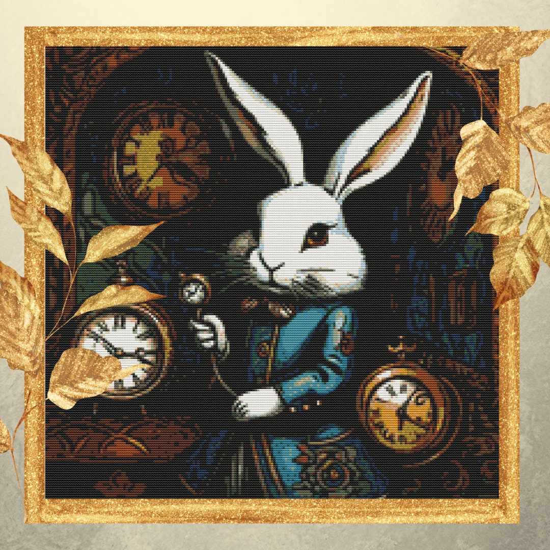 White Rabbit in Wonderland Cross Stitch DIY Whimsical Embroidery ...