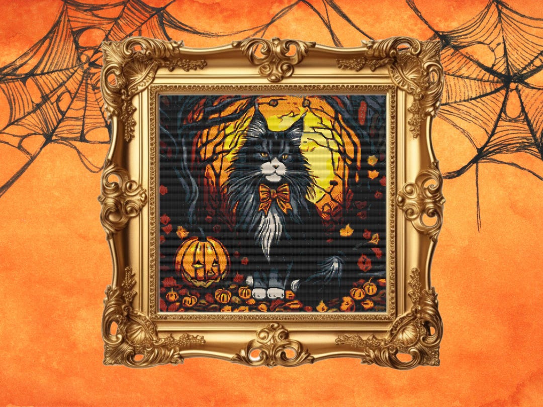 Maine Coon Cat Halloween Cross Stitch Pattern Cat in Pumpkin Cross ...
