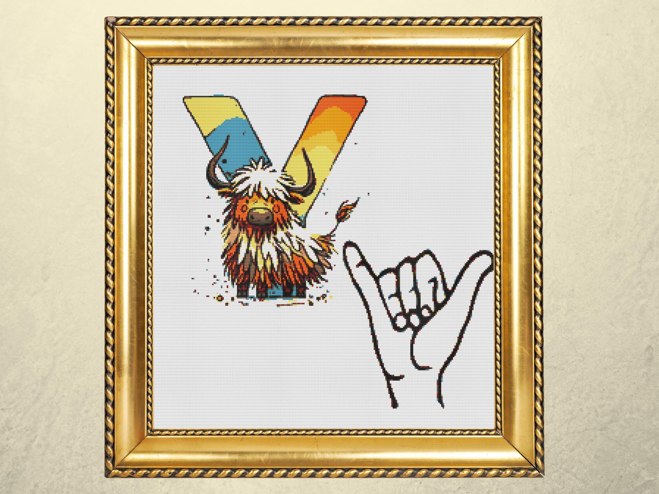 Yak Alphabet Cross Stitch Pattern PDF | ASL Sign Language Letter Y ...