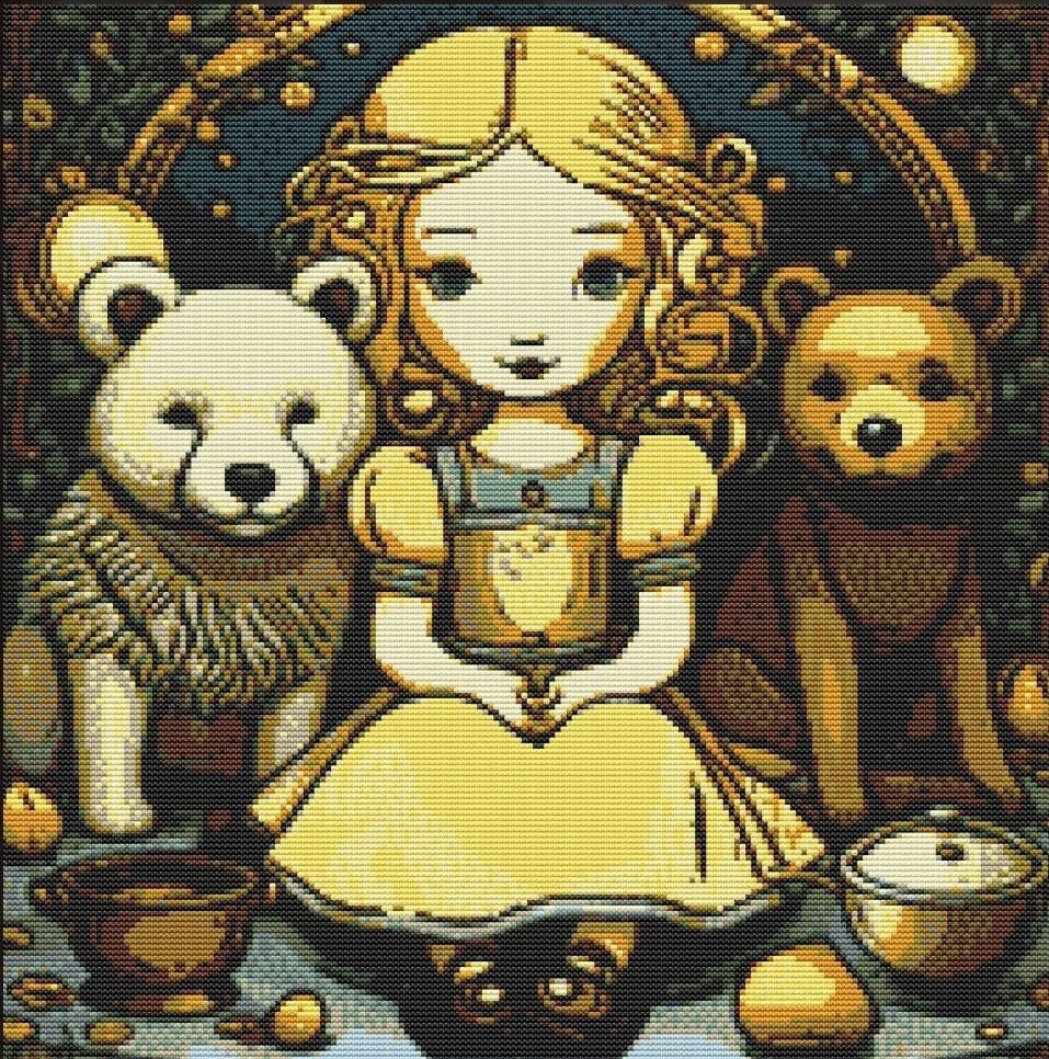Goldilocks and Two Bears Cross Stitch Pattern DIY Fairy Tale Embroidery ...