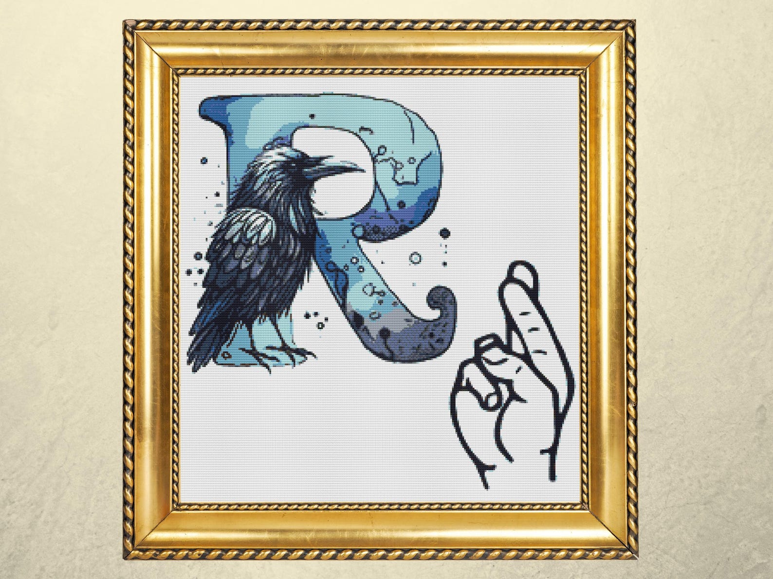 Raven Alphabet Cross Stitch Pattern PDF | ASL Sign Language Letter R ...