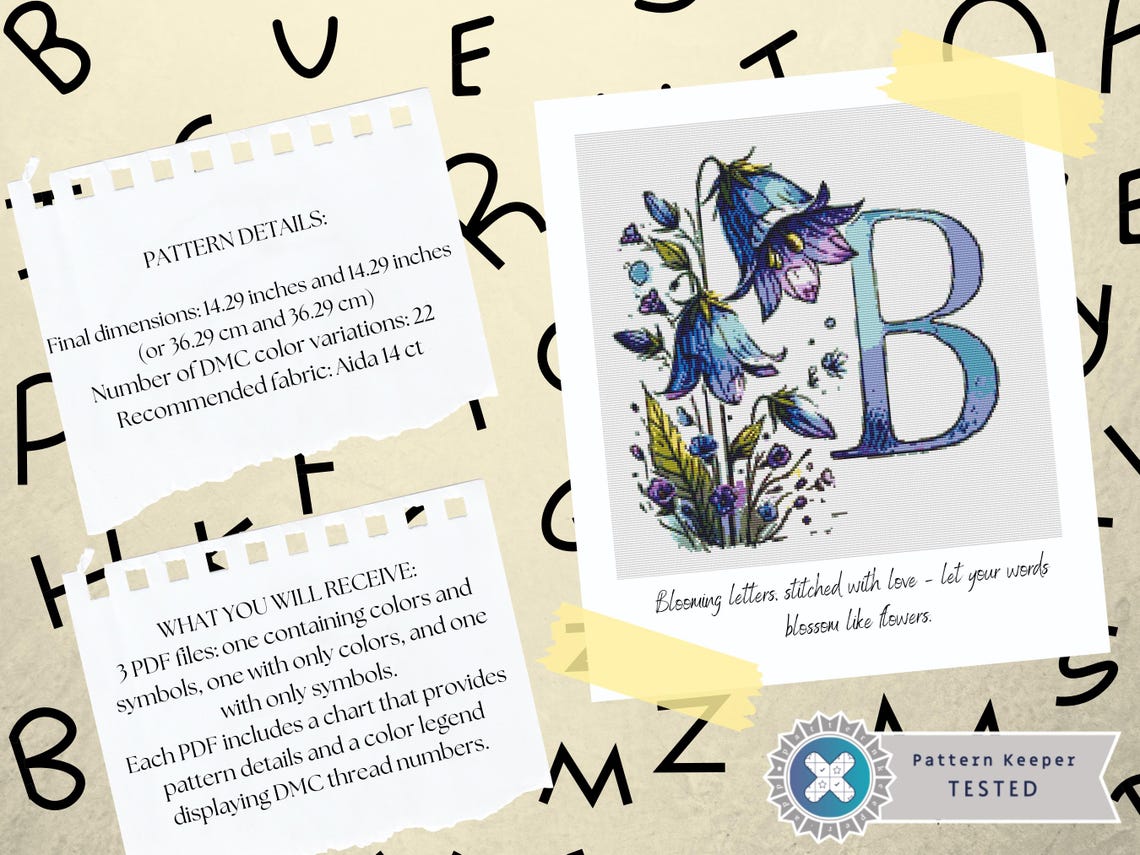 Bellflower Monogram Cross Stitch Pattern – Elegant Floral Letter B ...