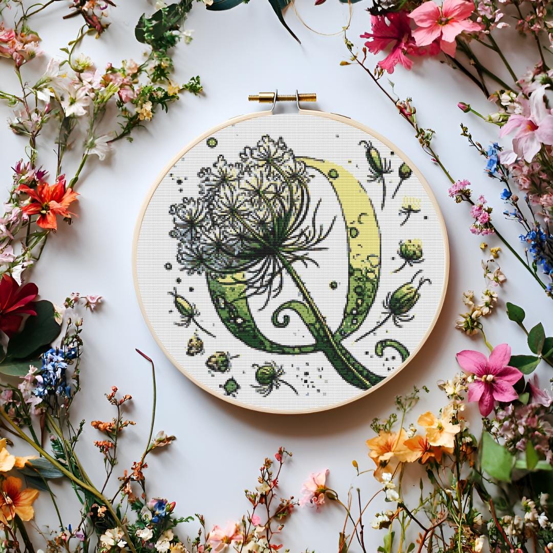 Queen Anne’s Lace Monogram Cross Stitch Pattern – Elegant Floral Letter ...