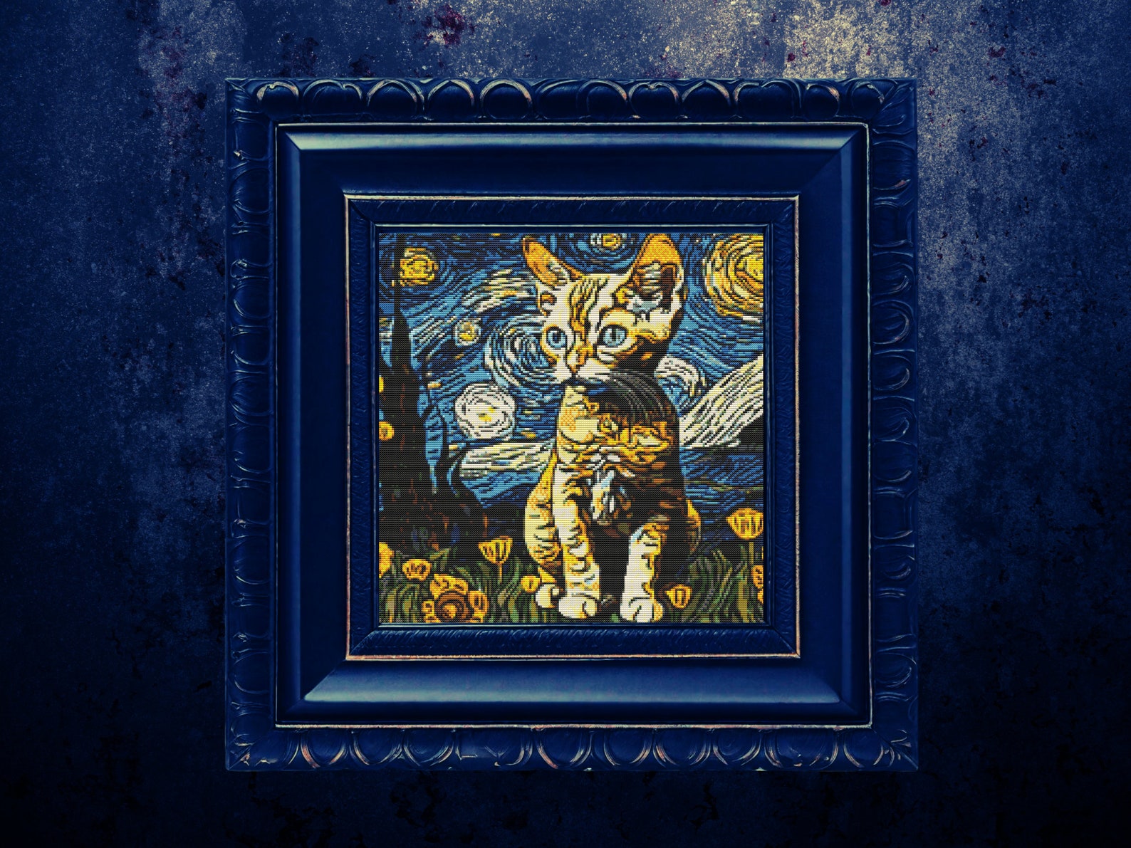 The Starry Night Painting Devon Rex Cat Cross Stitch Van - Etsy