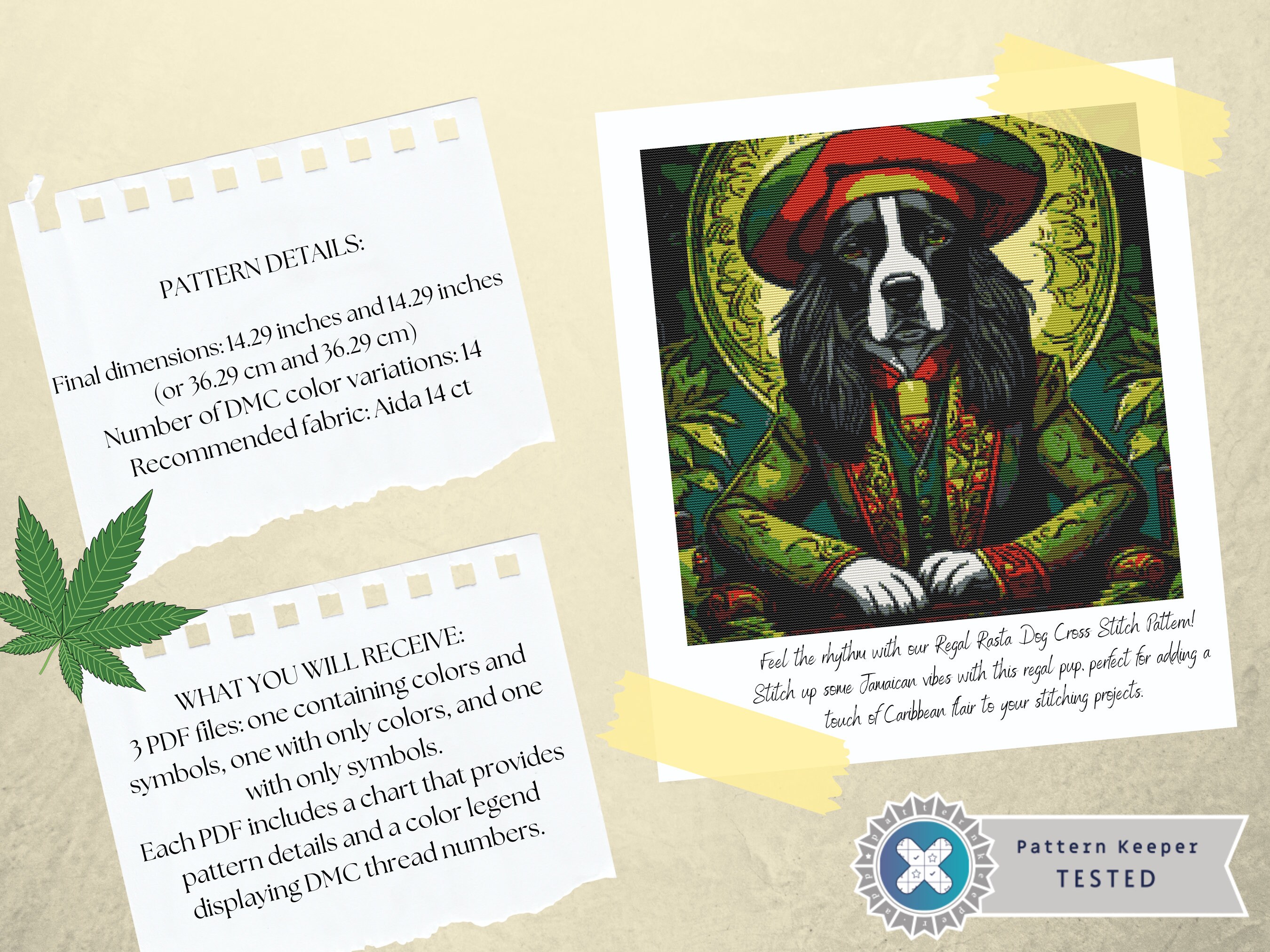 Regal Rasta Dog Cross Stitch Pattern, Jamaican Canine Portrait (digital ...