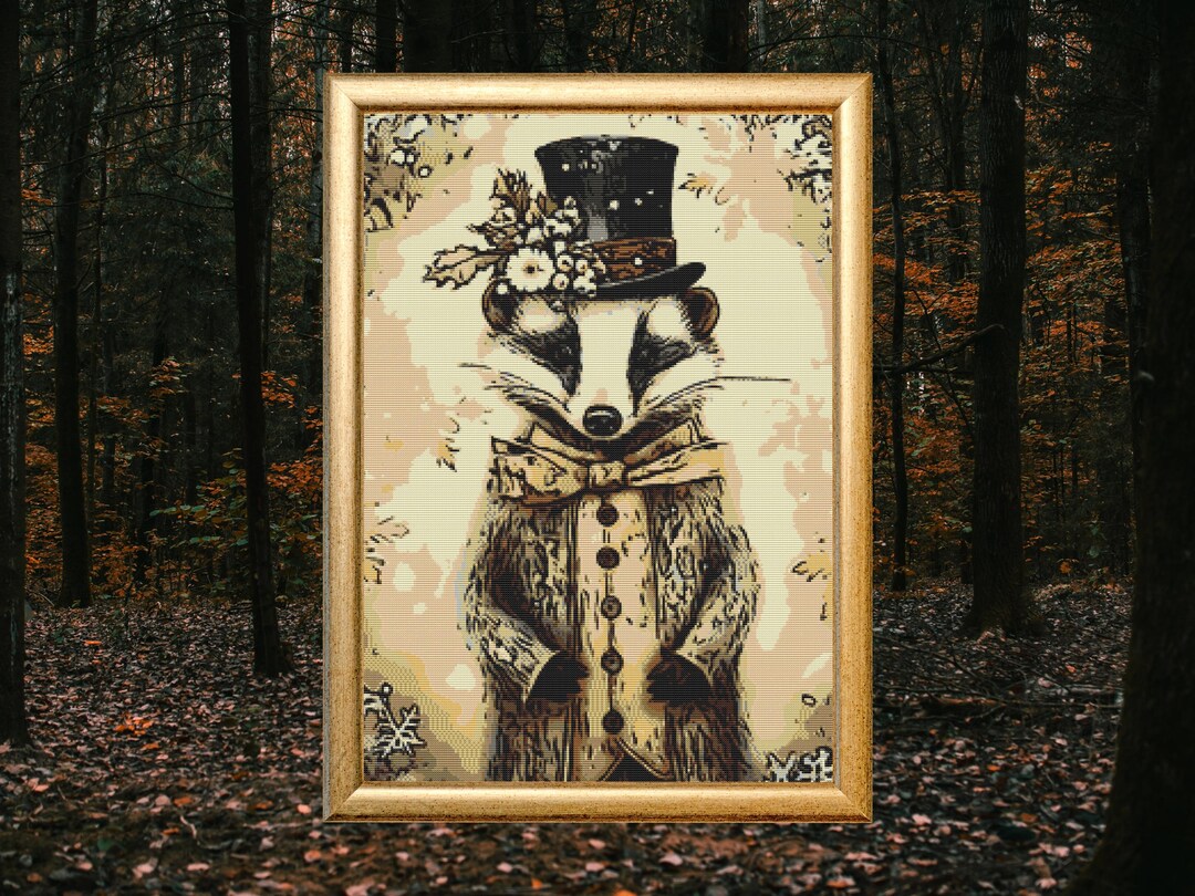 Dapper Badger Cross Stitch Pattern, Elegant Animal Design, Pattern ...