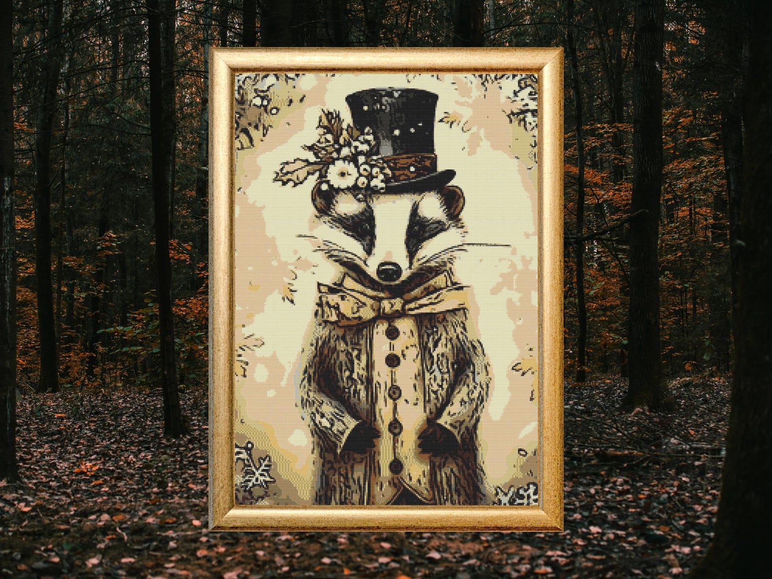 Dapper Badger Cross Stitch Pattern, Elegant Animal Design, Pattern ...