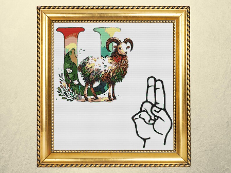 Urial Alphabet Cross Stitch Pattern PDF | ASL Sign Language Letter U ...