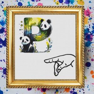 Panda Alphabet Cross Stitch Pattern PDF | ASL Sign Language Letter P ...