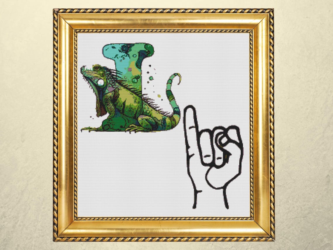 Iguana Alphabet Cross Stitch Pattern PDF | ASL Sign Language Letter I ...