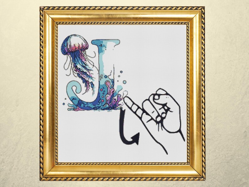 Jellyfish Alphabet Cross Stitch Pattern PDF | ASL Sign Language Letter ...