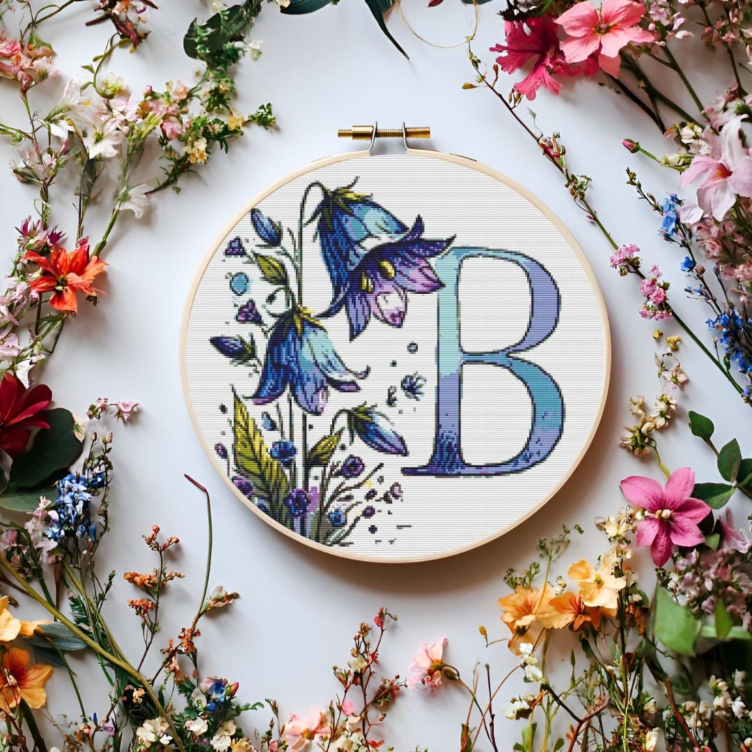 Bellflower Monogram Cross Stitch Pattern – Elegant Floral Letter B ...