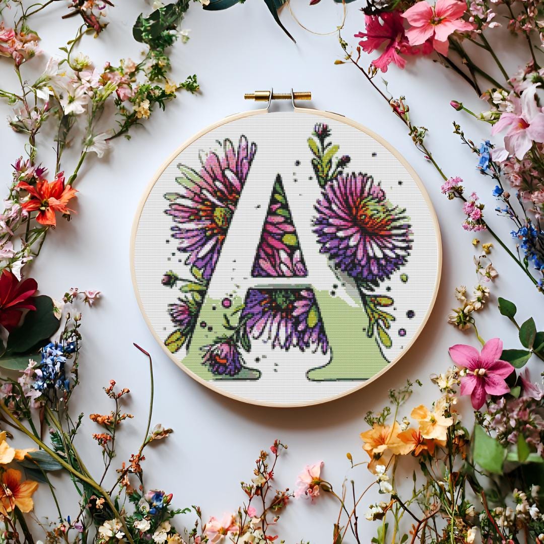 Aster Flower Monogram Cross Stitch Pattern – Elegant Floral Letter ...