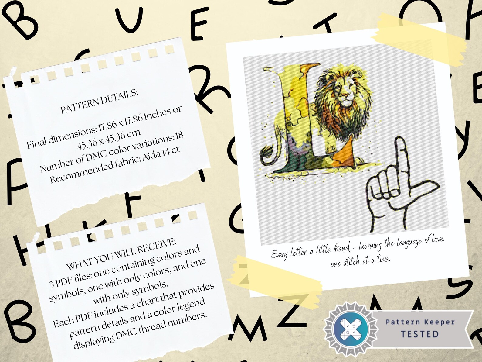 Lion Alphabet Cross Stitch Pattern PDF | ASL Sign Language Letter L ...