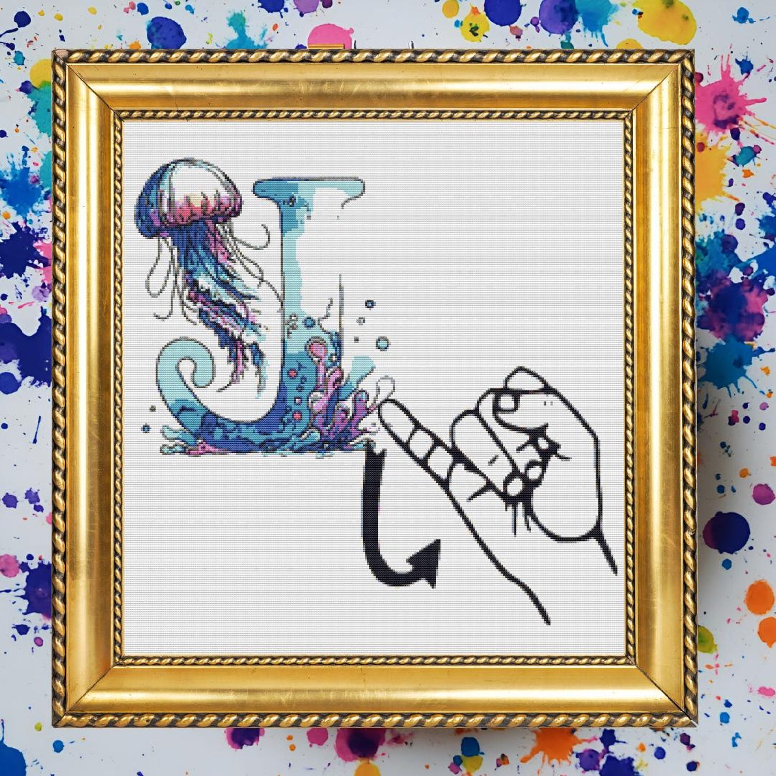 Jellyfish Alphabet Cross Stitch Pattern PDF | ASL Sign Language Letter ...