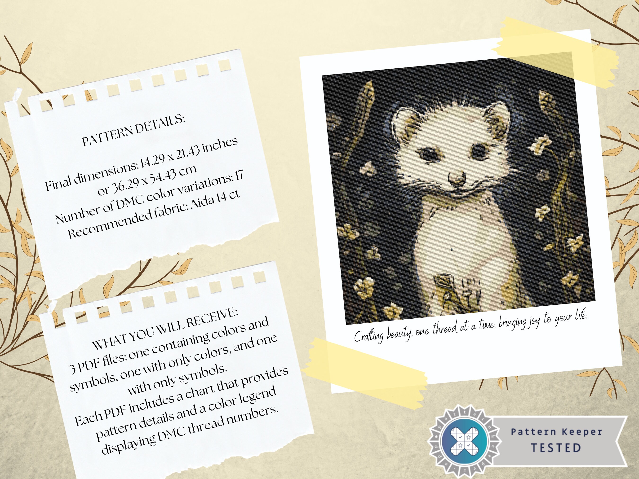 Whimsical Weasel With Flowers Cross Stitch Pattern, Easy DIY Nature ...