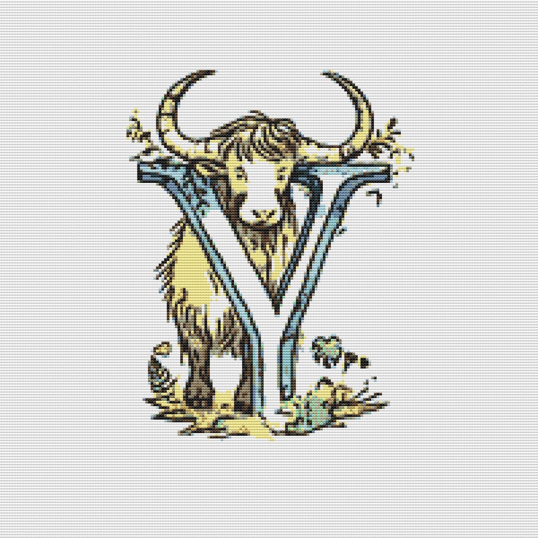 Majestic Yak Y Letter Cross Stitch Pattern Animal Alphabet Embroidery ...