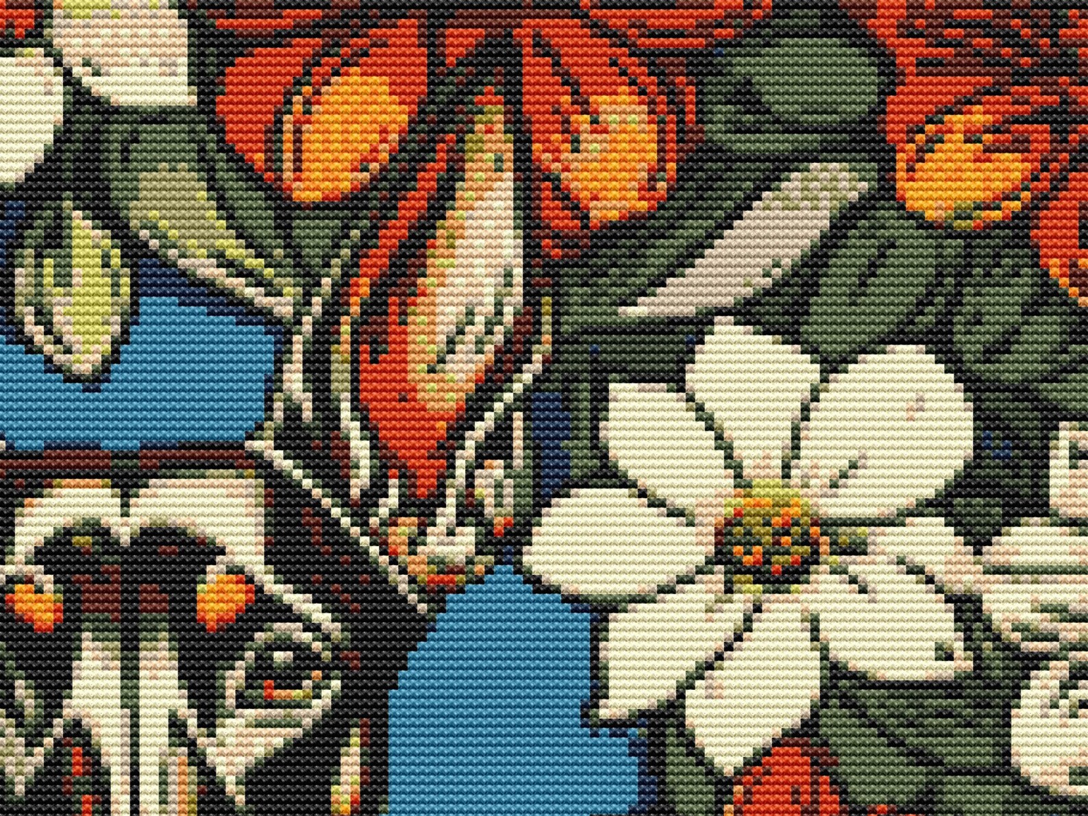 Doberman Cross Stitch Pattern PDF | Bold Floral Dog Embroidery Design ...