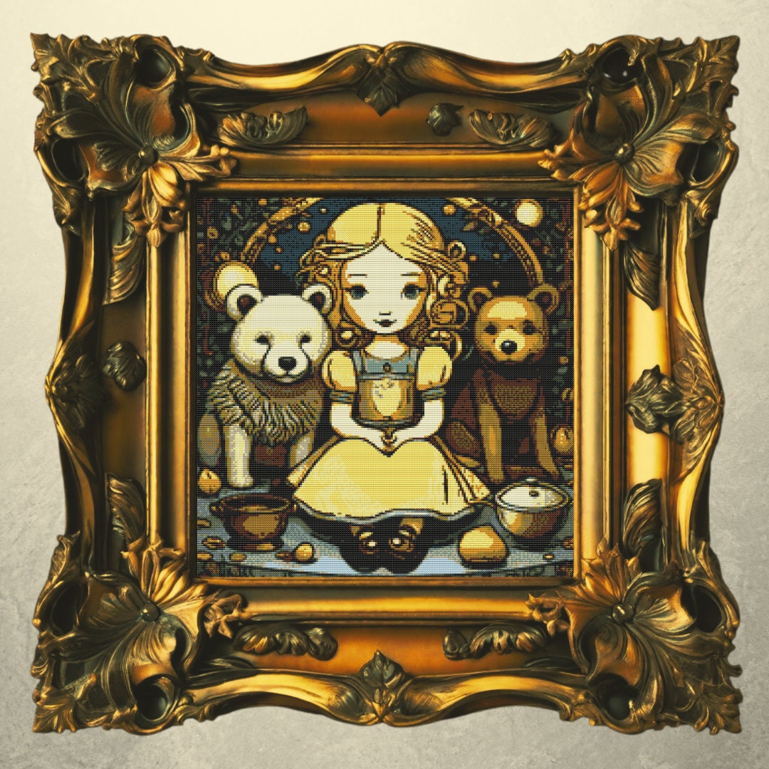 Goldilocks and Two Bears Cross Stitch Pattern DIY Fairy Tale Embroidery ...