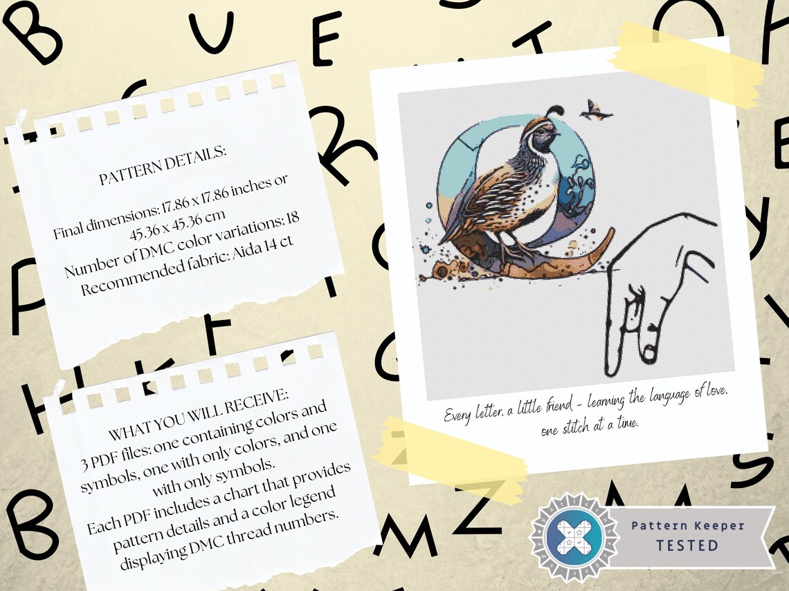 Quail Alphabet Cross Stitch Pattern PDF | ASL Sign Language Letter Q ...