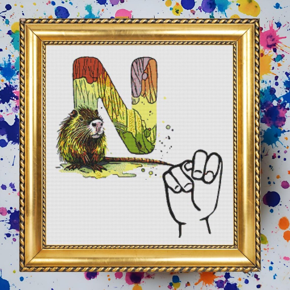 Nutria Alphabet Cross Stitch Pattern PDF | ASL Sign Language Letter N ...