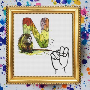 Nutria Alphabet Cross Stitch Pattern PDF | ASL Sign Language Letter N ...
