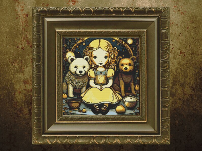 Goldilocks and Two Bears Cross Stitch Pattern DIY Fairy Tale Embroidery ...