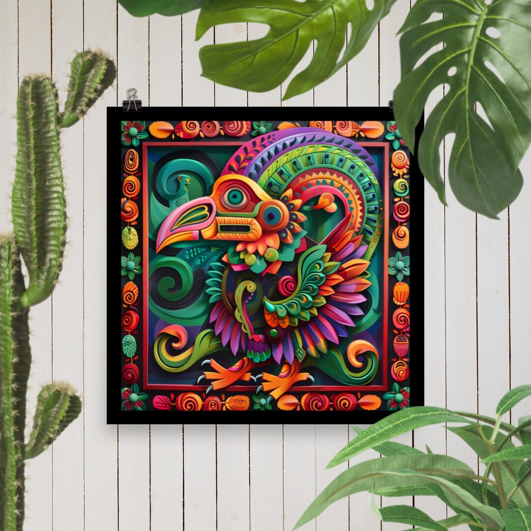 Mexican Colors Mayan God Wall Decor Mayan Bird Print Fine Art Print ...