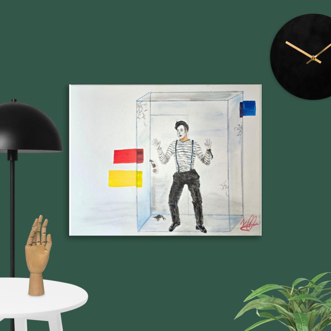 Abstract Mime Art Print – Modern Geometric Figurative Painting, 11x14 ...